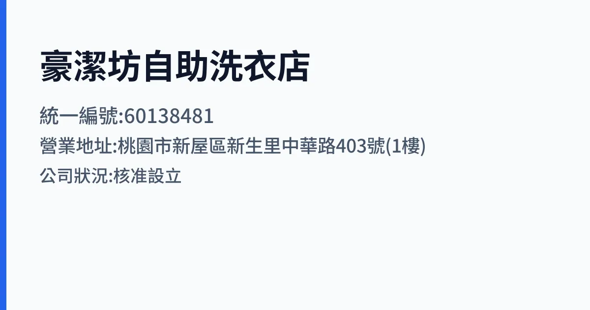 豪潔坊自助洗衣店 - 統編 60138481(桃園市) 公司登記資料與營業項目詳細圖表