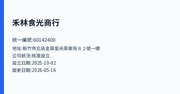 禾林食光商行的照片-統編 60142400(新竹市) 公司登記資料與營業項目詳細圖表