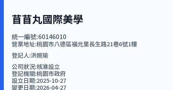苜苜丸國際美學的照片-統編 60146010(桃園市) 公司登記資料與營業項目詳細圖表