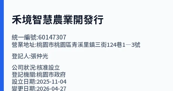 禾境智慧農業開發行的照片-統編 60147307(桃園市) 公司登記資料與營業項目詳細圖表