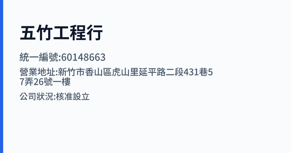 五竹工程行 - 統編 60148663(新竹市) 公司登記資料與營業項目詳細圖表