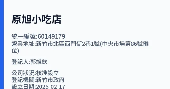 原旭小吃店的照片-統編 60149179(新竹市) 公司登記資料與營業項目詳細圖表