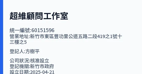 超維顧問工作室的照片-統編 60151596(新竹市) 公司登記資料與營業項目詳細圖表