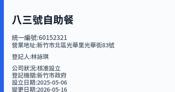 八三號自助餐的照片-統編 60152321(新竹市) 公司登記資料與營業項目詳細圖表