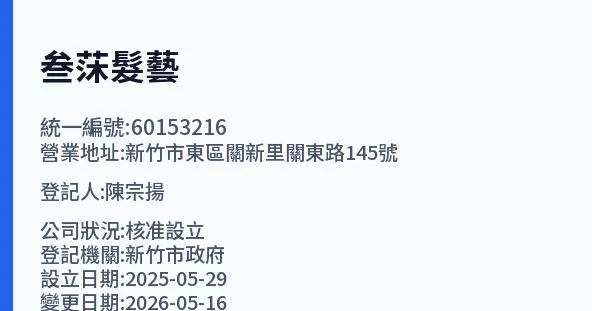 叁莯髮藝的照片-統編 60153216(新竹市) 公司登記資料與營業項目詳細圖表