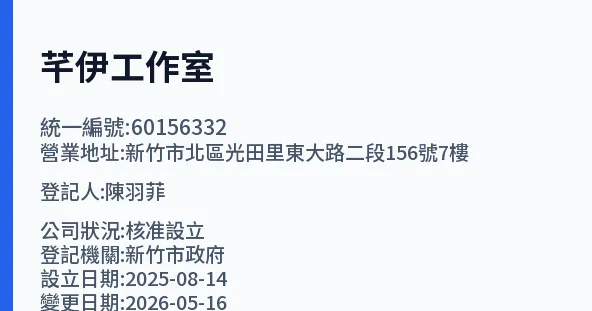 芊伊工作室的照片-統編 60156332(新竹市) 公司登記資料與營業項目詳細圖表