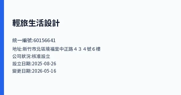 輕旅生活設計的照片-統編 60156641(新竹市) 公司登記資料與營業項目詳細圖表