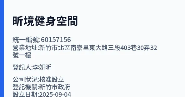 昕境健身空間的照片-統編 60157156(新竹市) 公司登記資料與營業項目詳細圖表