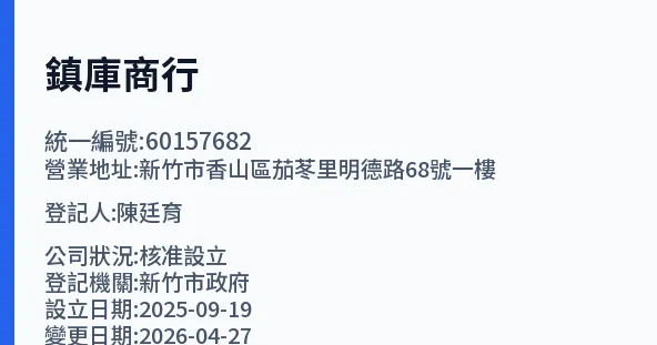 鎮庫商行的照片-統編 60157682(新竹市) 公司登記資料與營業項目詳細圖表
