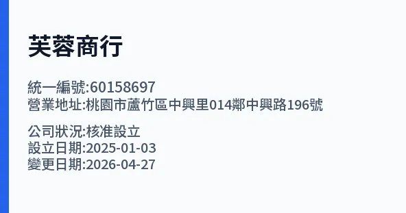 芙蓉商行的照片-統編 60158697(桃園市) 公司登記資料與營業項目詳細圖表