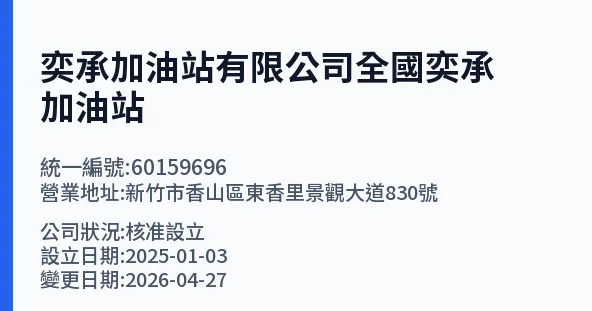 奕承加油站有限公司全國奕承加油站的照片-統編 60159696(新竹市) 公司登記資料與營業項目詳細圖表