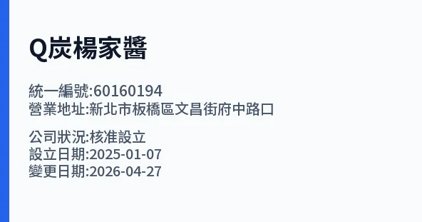 Q炭楊家醬的照片-統編 60160194(新北市) 公司登記資料與營業項目詳細圖表