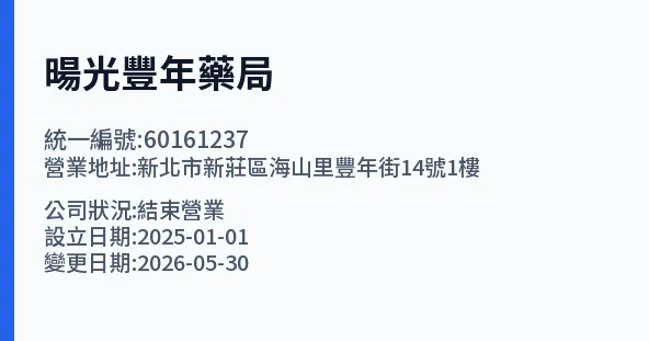 暘光豐年藥局的照片-統編 60161237(新北市) 公司登記資料與營業項目詳細圖表