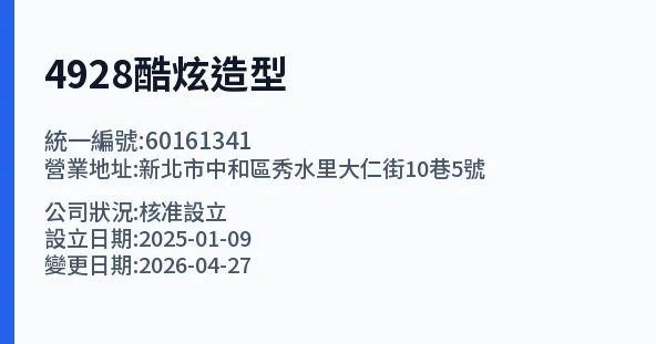4928酷炫造型的照片-統編 60161341(新北市) 公司登記資料與營業項目詳細圖表