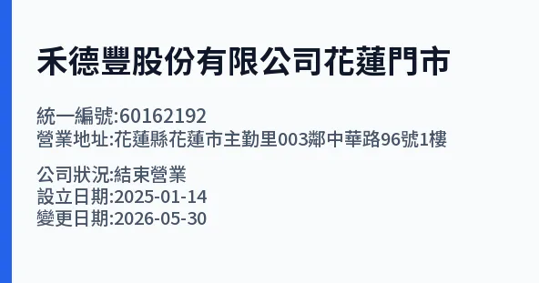 禾德豐股份有限公司花蓮門市的照片-統編 60162192(花蓮縣) 公司登記資料與營業項目詳細圖表