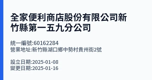 全家便利商店股份有限公司新竹縣第一五九分公司的照片-統編 60162284(新竹縣) 公司登記資料與營業項目詳細圖表