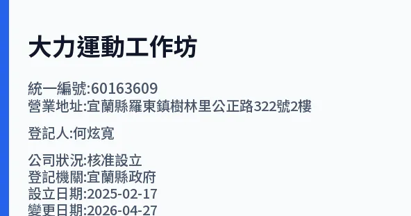 大力運動工作坊的照片-統編 60163609(宜蘭縣) 公司登記資料與營業項目詳細圖表