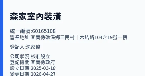 森家室內裝潢的照片-統編 60165108(宜蘭縣) 公司登記資料與營業項目詳細圖表