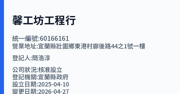 馨工坊工程行的照片-統編 60166161(宜蘭縣) 公司登記資料與營業項目詳細圖表