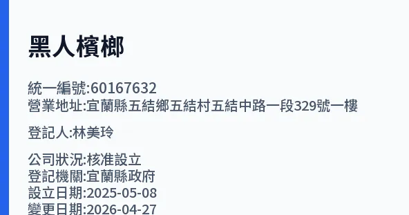 黑人檳榔的照片-統編 60167632(宜蘭縣) 公司登記資料與營業項目詳細圖表