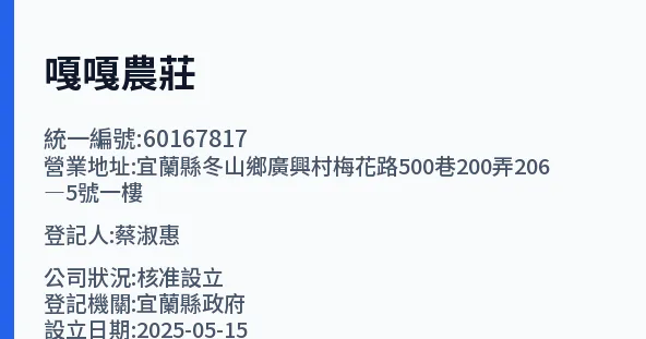 嘎嘎農莊的照片-統編 60167817(宜蘭縣) 公司登記資料與營業項目詳細圖表