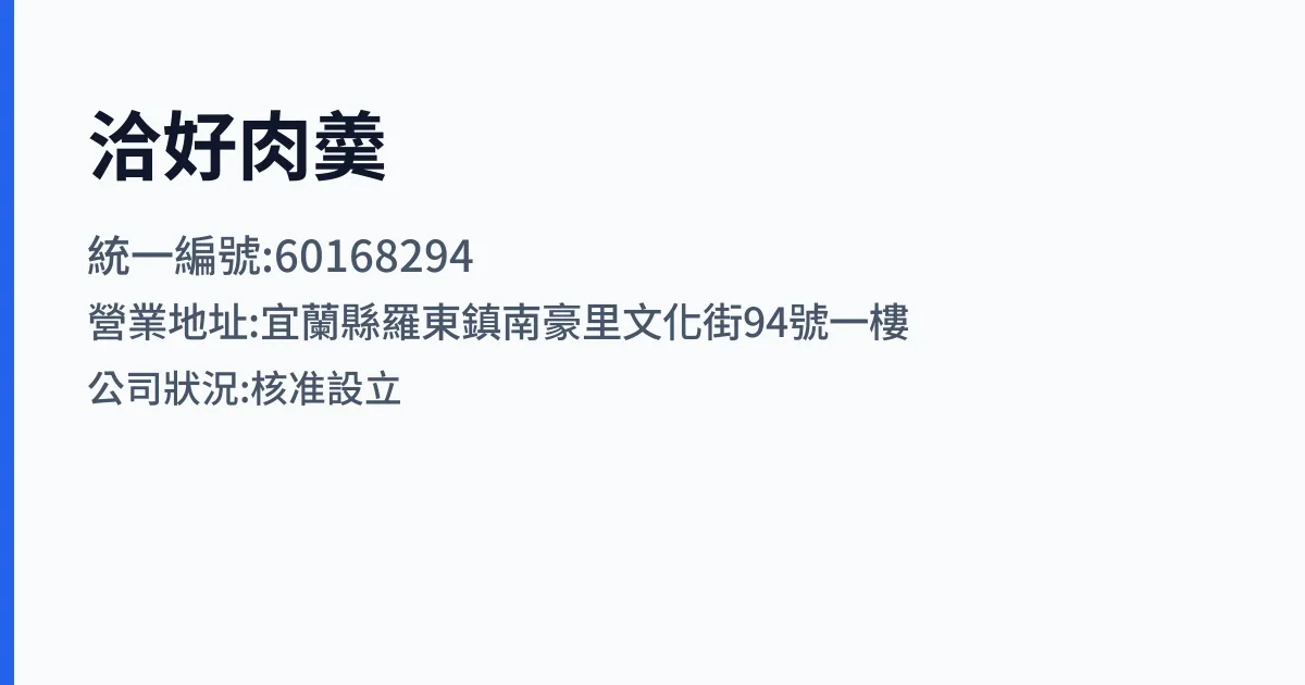 洽好肉羮 - 統編 60168294(宜蘭縣) 公司登記資料與營業項目詳細圖表