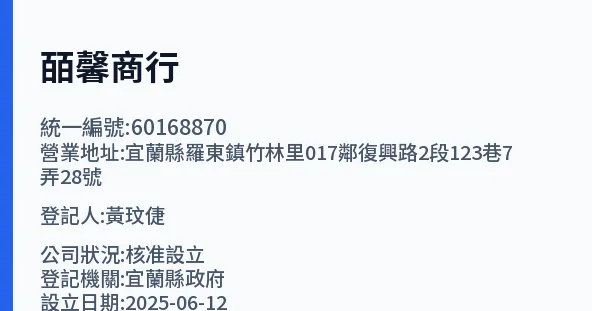 皕馨商行的照片-統編 60168870(宜蘭縣) 公司登記資料與營業項目詳細圖表
