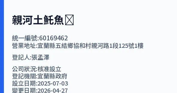 親河土魠魚焿的照片-統編 60169462(宜蘭縣) 公司登記資料與營業項目詳細圖表