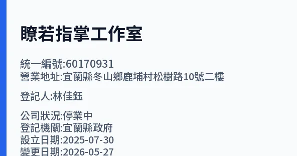 瞭若指掌工作室的照片-統編 60170931(宜蘭縣) 公司登記資料與營業項目詳細圖表