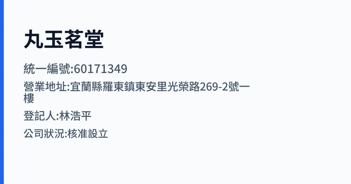 丸玉茗堂 - 統編 60171349(宜蘭縣) 公司登記資料與營業項目詳細圖表