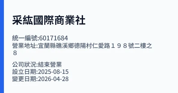 采紘國際商業社的照片-統編 60171684(宜蘭縣) 公司登記資料與營業項目詳細圖表