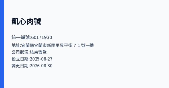 凱心肉號的照片-統編 60171930 公司登記資料與營業項目詳細圖表