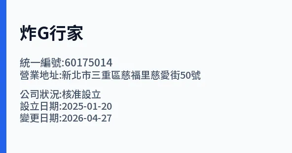 炸G行家的照片-統編 60175014(新北市) 公司登記資料與營業項目詳細圖表