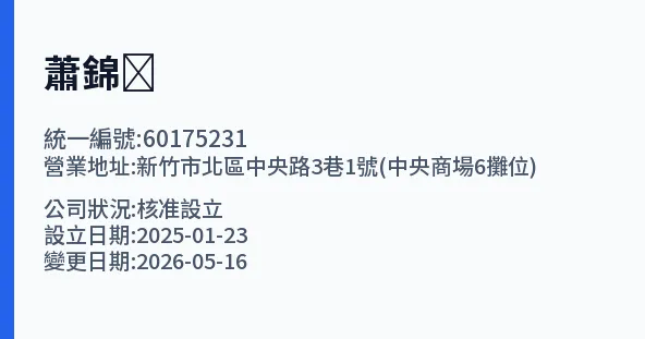 蕭錦勲的照片-統編 60175231(新竹市) 公司登記資料與營業項目詳細圖表