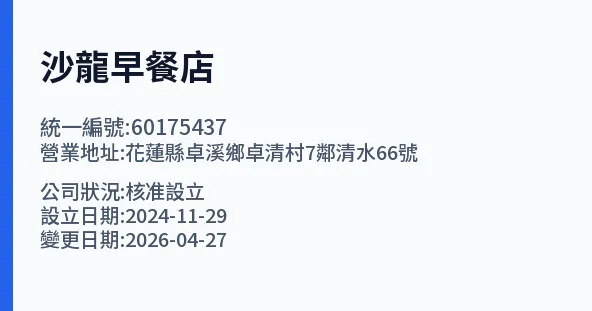 沙龍早餐店的照片-統編 60175437(花蓮縣) 公司登記資料與營業項目詳細圖表