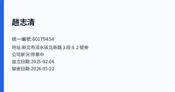 趙志清的照片-統編 60179454(新北市) 公司登記資料與營業項目詳細圖表