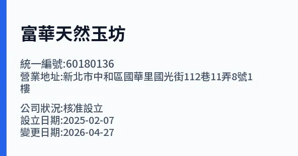 富華天然玉坊的照片-統編 60180136(新北市) 公司登記資料與營業項目詳細圖表