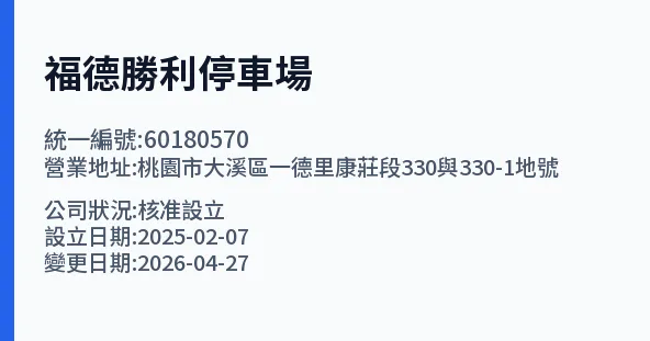 福德勝利停車場的照片-統編 60180570(桃園市) 公司登記資料與營業項目詳細圖表