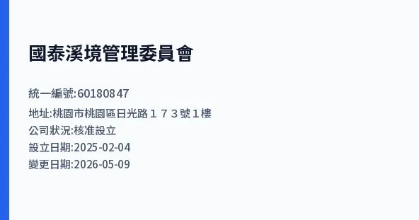 國泰溪境管理委員會的照片-統編 60180847(桃園市) 公司登記資料與營業項目詳細圖表