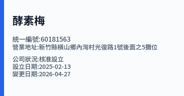 酵素梅的照片-統編 60181563(新竹縣) 公司登記資料與營業項目詳細圖表