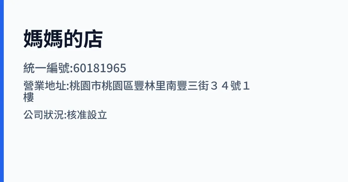 媽媽的店 - 統編 60181965(桃園市) 公司登記資料與營業項目詳細圖表