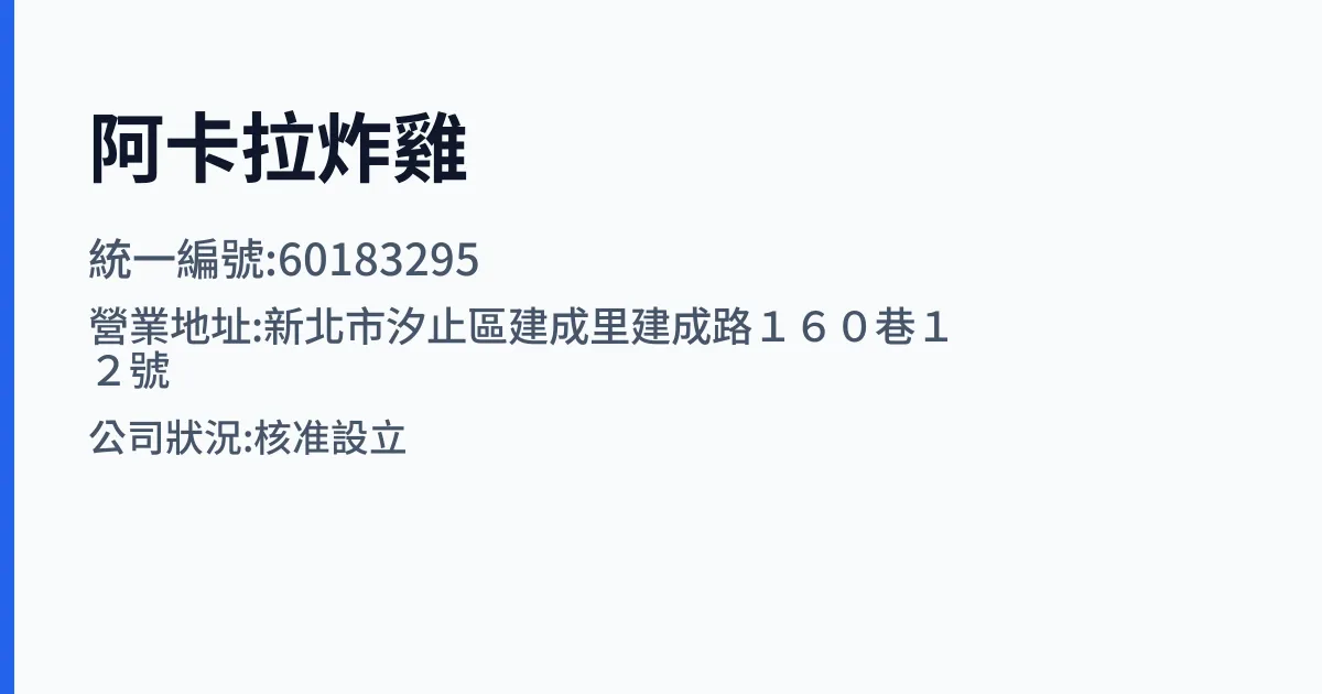 阿卡拉炸雞 - 統編 60183295(新北市) 公司登記資料與營業項目詳細圖表