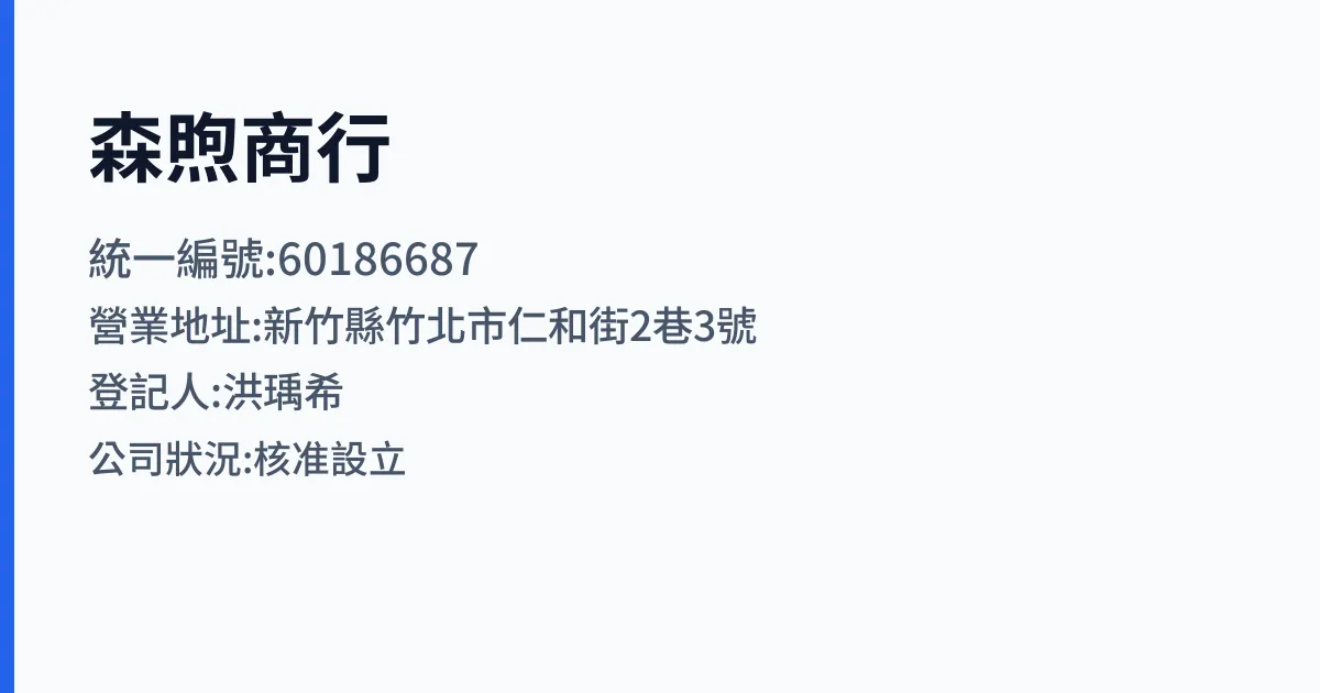 森煦商行 - 統編 60186687(新竹縣) 公司登記資料與營業項目詳細圖表