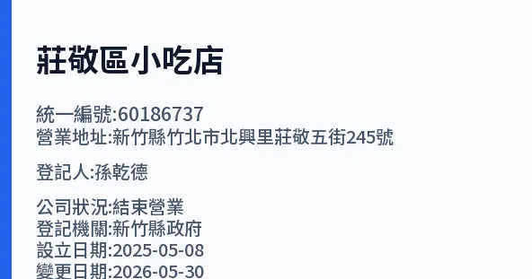 莊敬區小吃店的照片-統編 60186737(新竹縣) 公司登記資料與營業項目詳細圖表