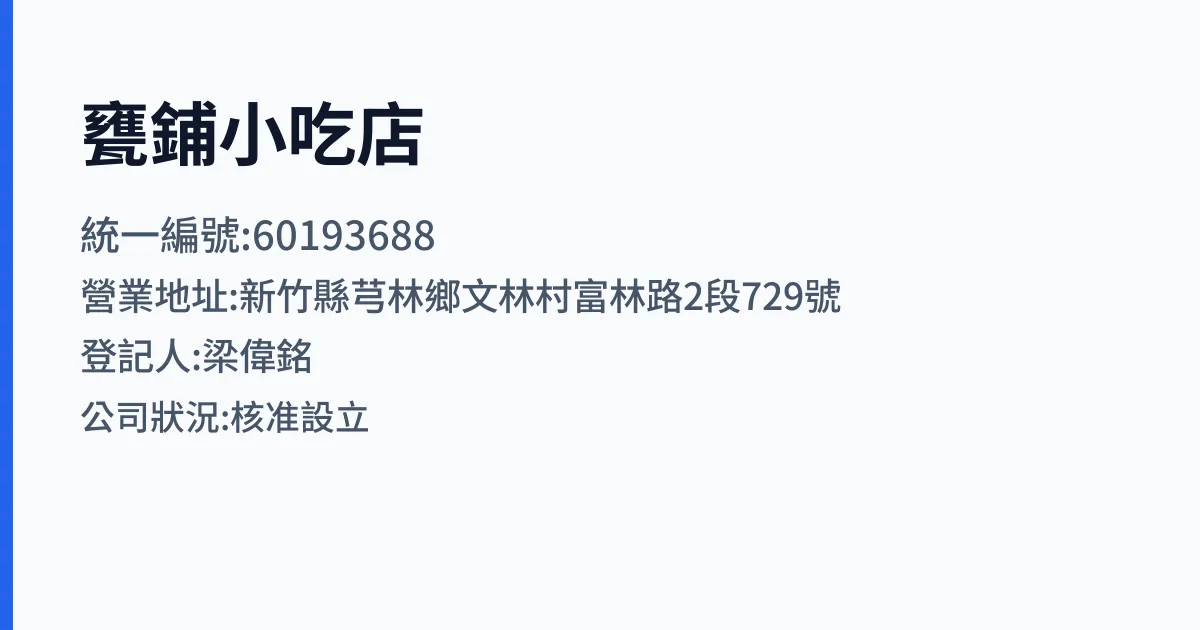 甕鋪小吃店 - 統編 60193688（新竹縣） 公司登記資料與營業項目詳細圖表