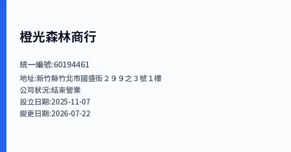 橙光森林商行的照片-統編 60194461 公司登記資料與營業項目詳細圖表