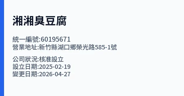 湘湘臭豆腐的照片-統編 60195671(新竹縣) 公司登記資料與營業項目詳細圖表