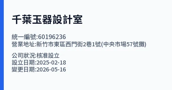 千葉玉器設計室的照片-統編 60196236(新竹市) 公司登記資料與營業項目詳細圖表