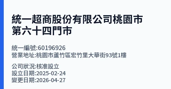 統一超商股份有限公司桃園市第六十四門市的照片-統編 60196926(桃園市) 公司登記資料與營業項目詳細圖表