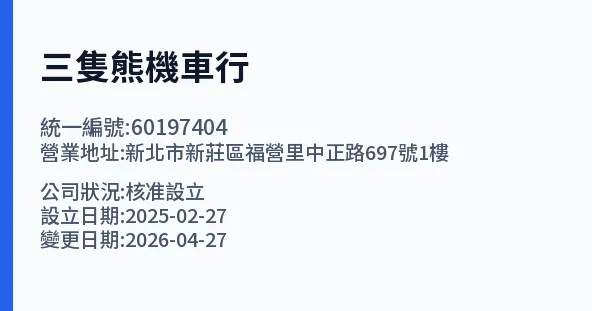 三隻熊機車行的照片-統編 60197404(新北市) 公司登記資料與營業項目詳細圖表